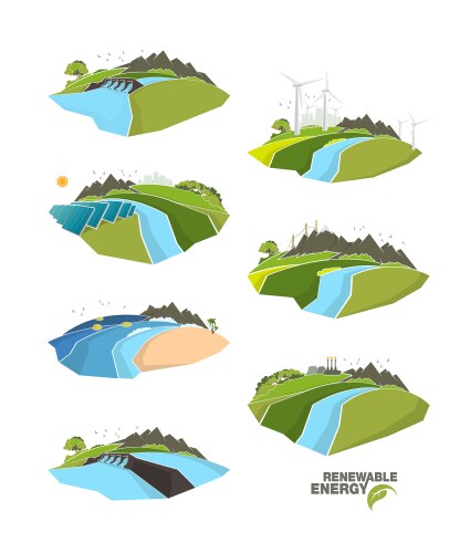 Renewable energy types isolated Royalty Free Vector Image