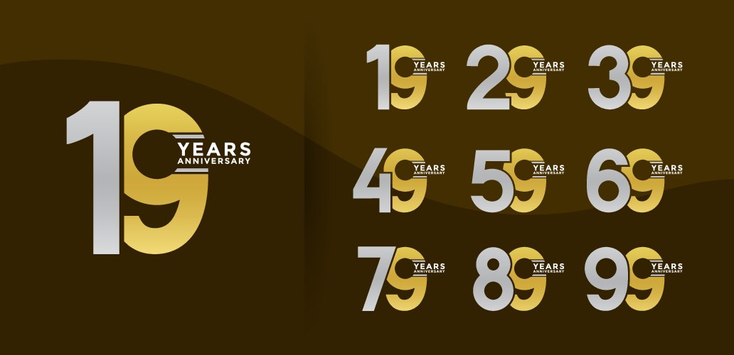 Set anniversary logo style with golden and silver Vector Image