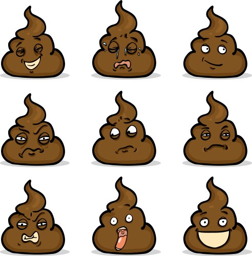 Funny poop emojis shit emoticons set Royalty Free Vector