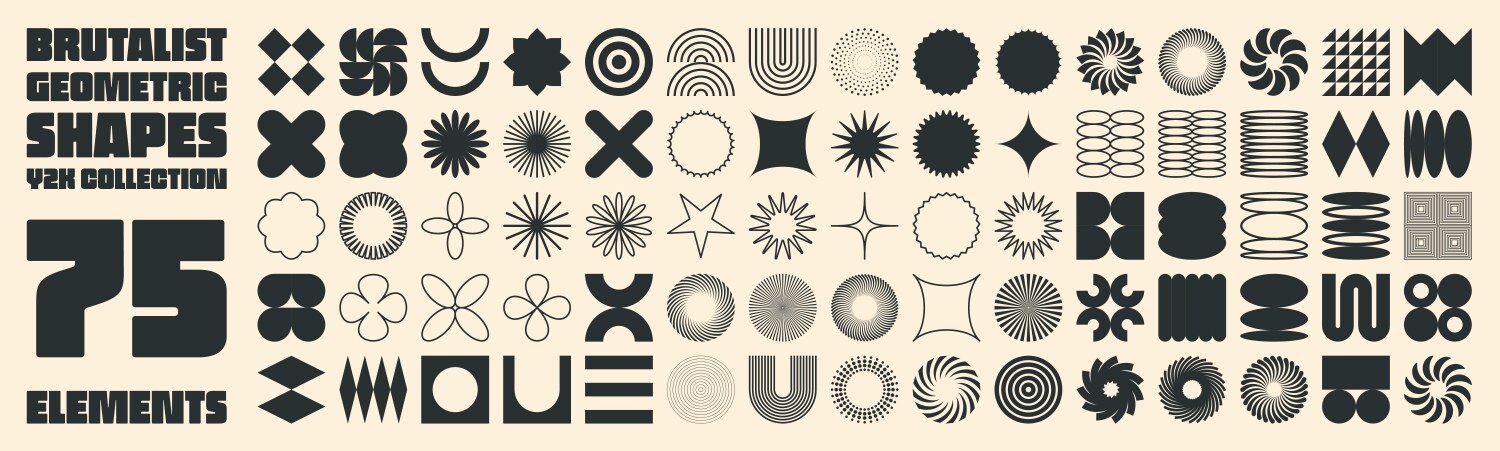 Brutalist geometric shapes modern symbols simple Vector Image