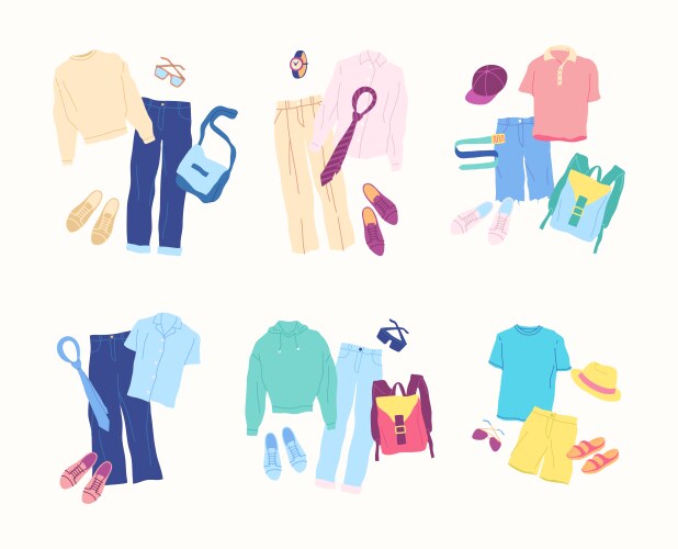 Cartoon clothes male different spring combo set Vector Image