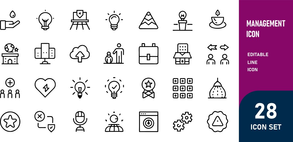 Management line editable icons set Royalty Free Vector Image