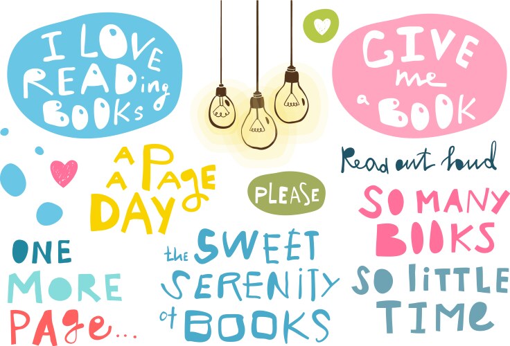 Books lettering quotes reading hand drawn Vector Image