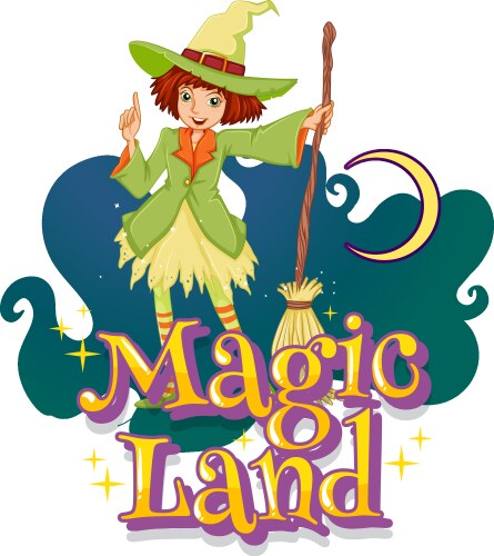 Magic land font with a goblin cartoon character Vector Image