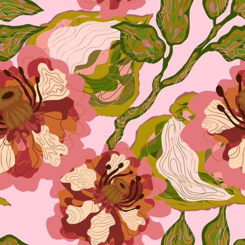 Mosaic stylized blooming flowers and leaves Vector Image