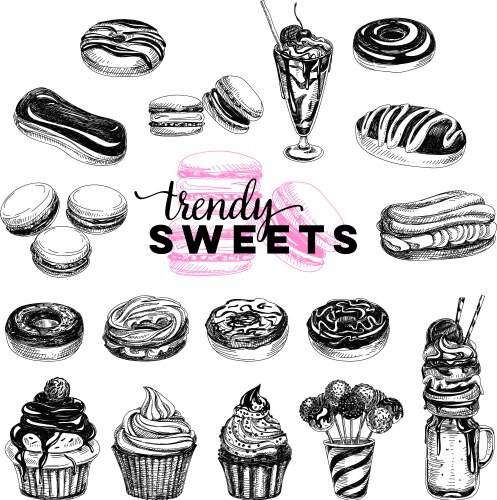 Collection of sweets and pastries Royalty Free Vector Image