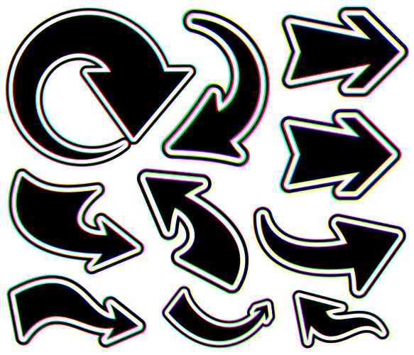 Glitch effect arrow icons with distortion Vector Image