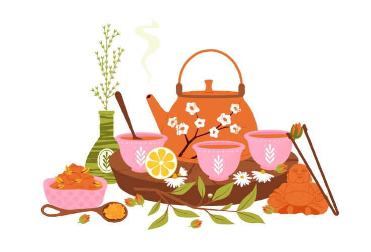 Traditional Asian Tea Ceremony Setup Royalty Free Vector