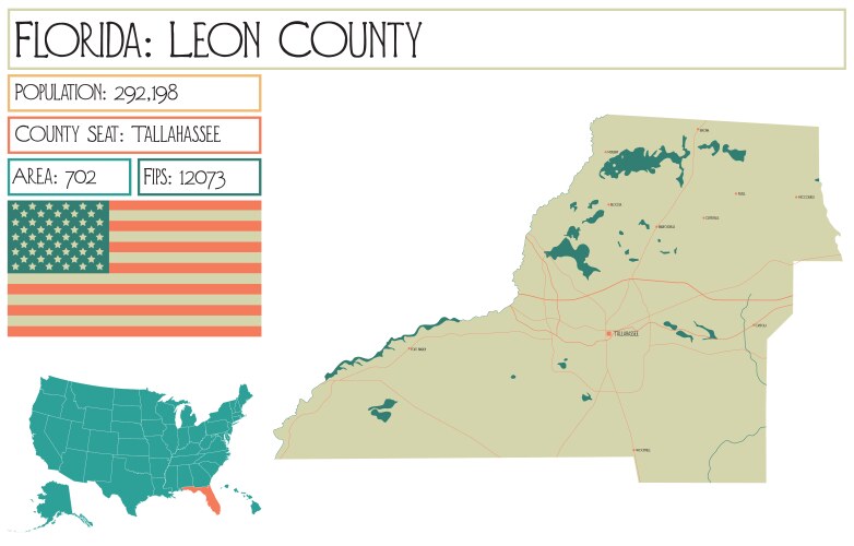 Map of leon county in florida usa Royalty Free Vector Image