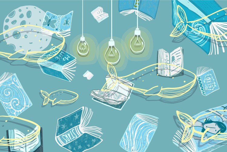 Reading book imagination background seamless Vector Image