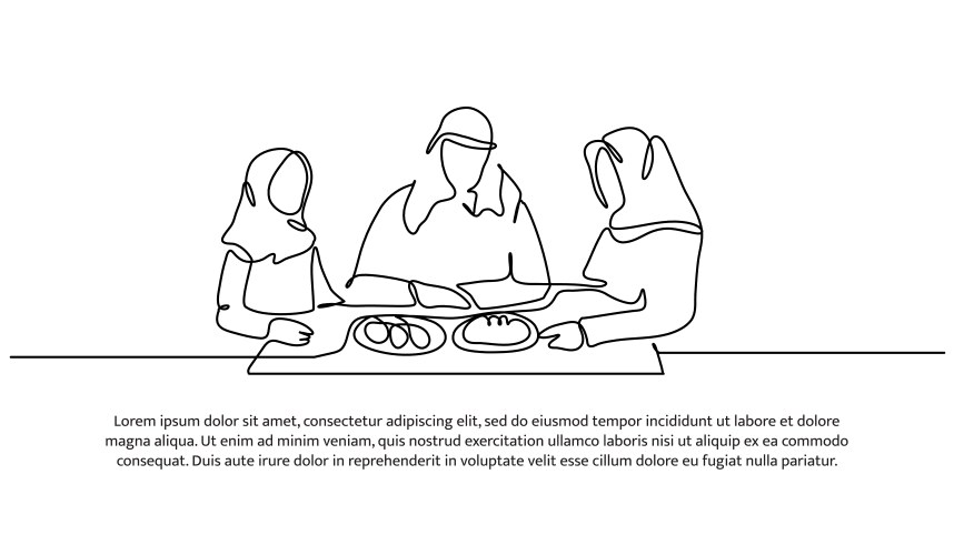 Muslim family eating together Royalty Free Vector Image