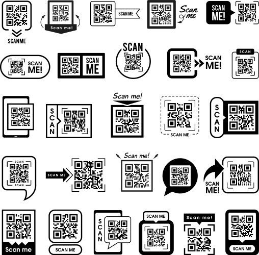 Scan me badges qr codes in frames for scanning Vector Image