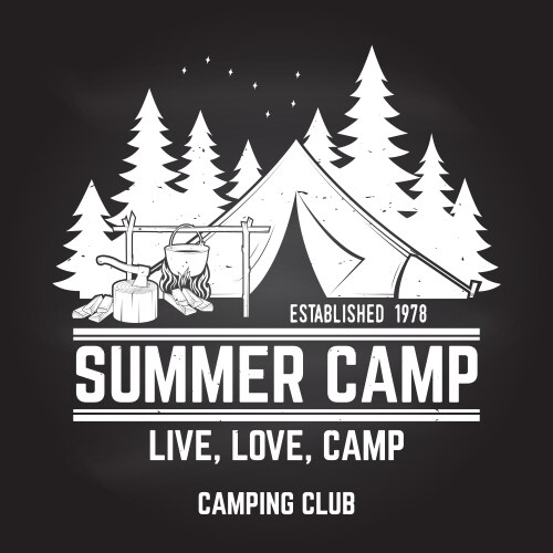 Tent camping in forest near mountains Royalty Free Vector