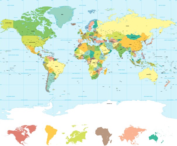 Detailed political world map with all countries Vector Image