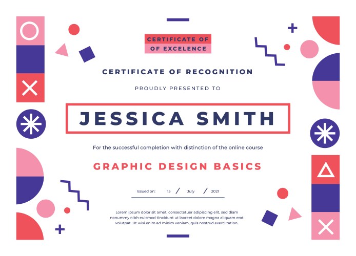 Flat modern certificate of recognition Royalty Free Vector