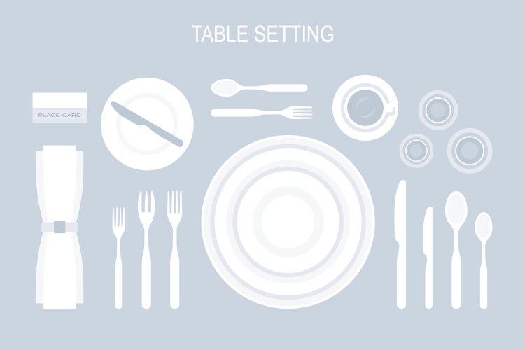 Semi-formal dinner place setting diagram Vector Image