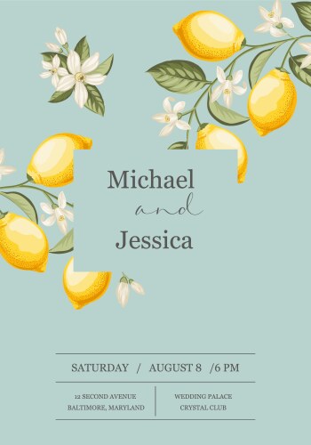 Lemon citrus wedding invitation card collection Vector Image