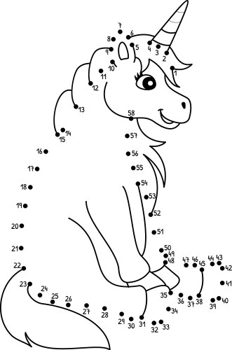 Dot to dot unicorn isolated coloring page for kids