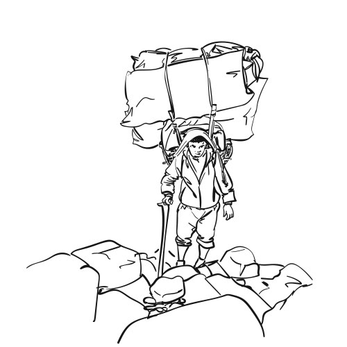 Porter in nepal sketch carrying an extremely Vector Image