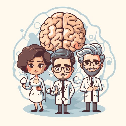 Brain doctors with human in flat cartoon Vector Image