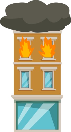 Burning building with firefighters extinguishing Vector Image