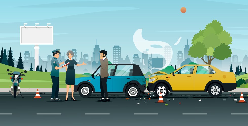 Two cars in an accident Royalty Free Vector Image