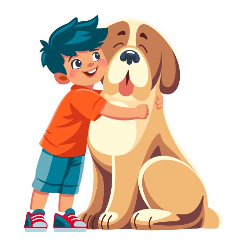 Little boy teaching his dog some tricks isolated Vector Image