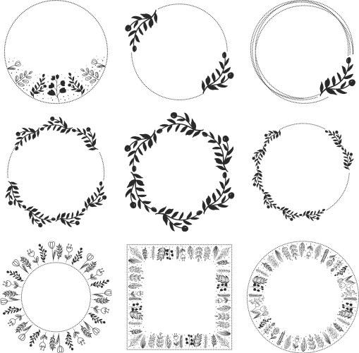 Floral circle doodle frames circular laurel Vector Image