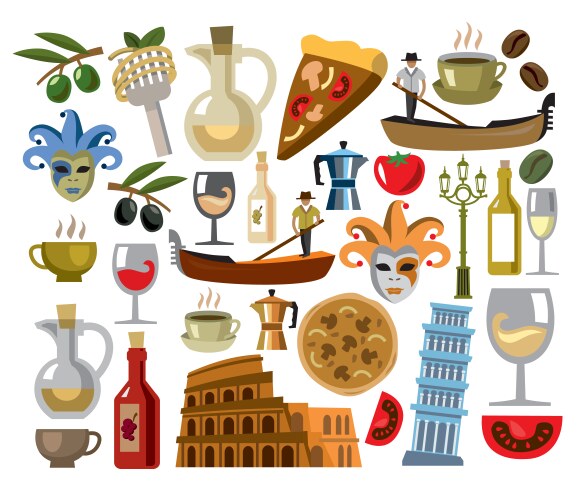 Italy icons set italian symbols and objects Vector Image