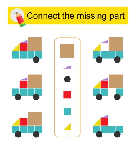Connect the missing part educational game Vector Image