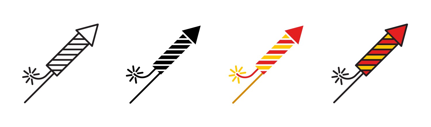 Fireworks rocket sign icon set safety Royalty Free Vector