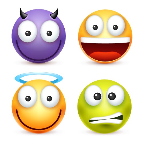 Set of smiley face emoji or yellow emoticons Vector Image