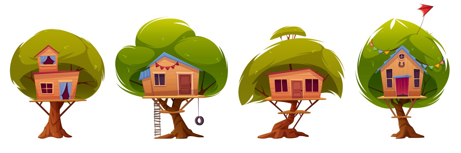Set of cute isolated tree house Royalty Free Vector Image