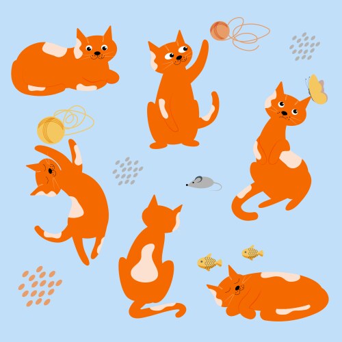 Ginger cat character set different poses Vector Image
