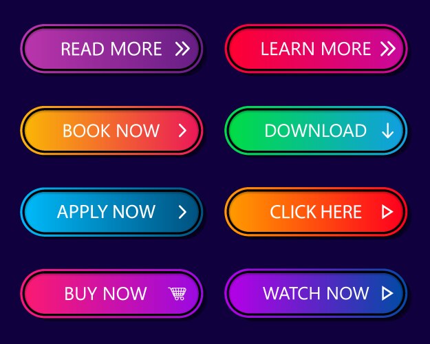 Glow neon buttons for web design set website Vector Image