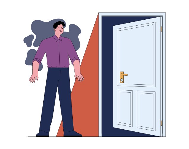 Fear of unknown terrified man standing by half Vector Image