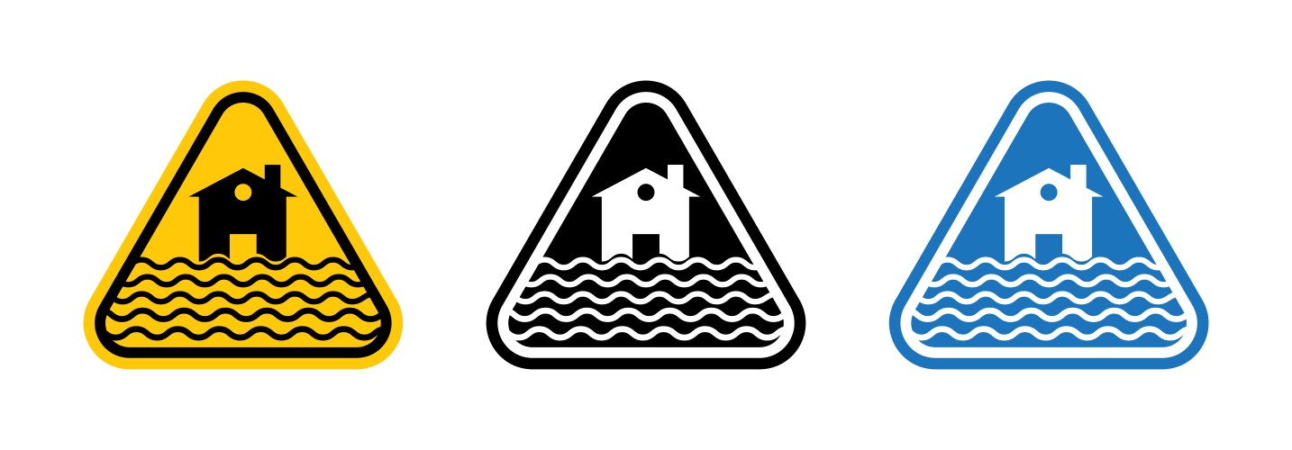 Flood disaster sign icon set flood-prone area Vector Image