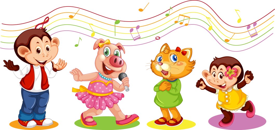 Cute animals playing musical instrument performing