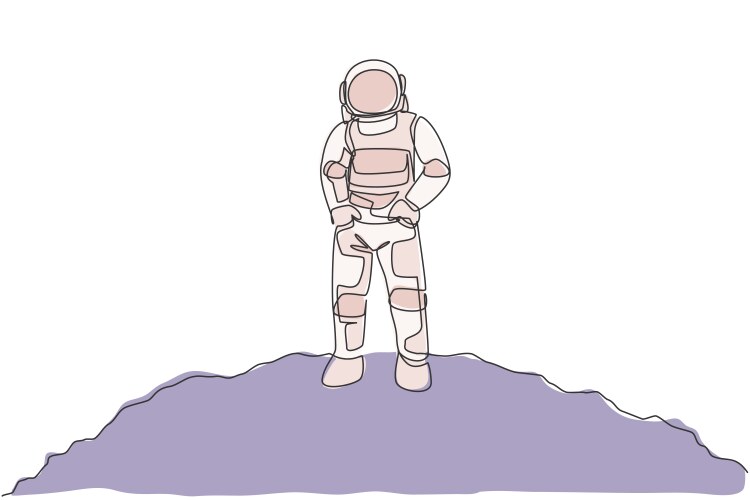 One Continuous Line Drawing Of Young Astronaut Vector Image