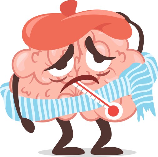 Sad suffering sick cute brain character Royalty Free Vector