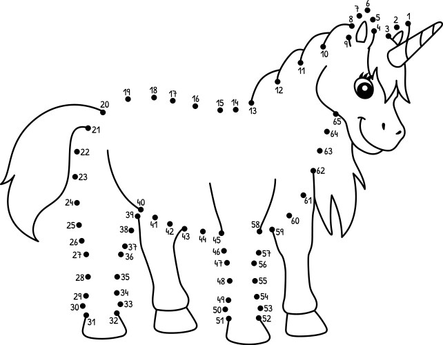 Dot to dot standing unicorn isolated coloring page