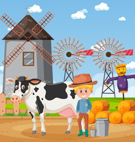 Farmer and farm animals Royalty Free Vector Image