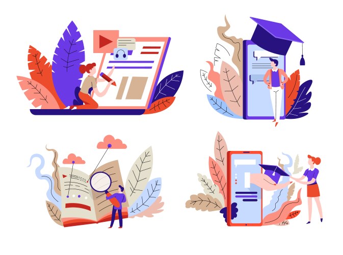 Online courses cartoon set Royalty Free Vector Image