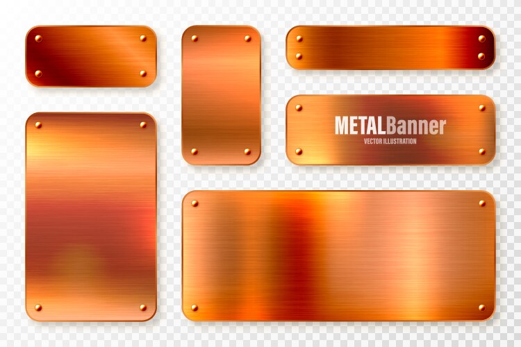 Realistic copper banners collection brushed Vector Image
