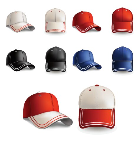 Set caps front back and side view Royalty Free Vector Image
