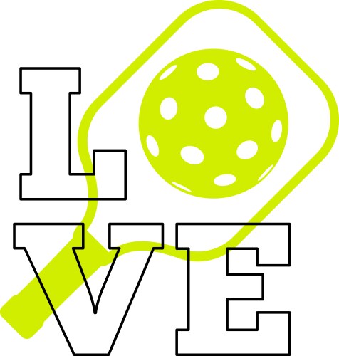 Pickleball love letters with ball Royalty Free Vector Image