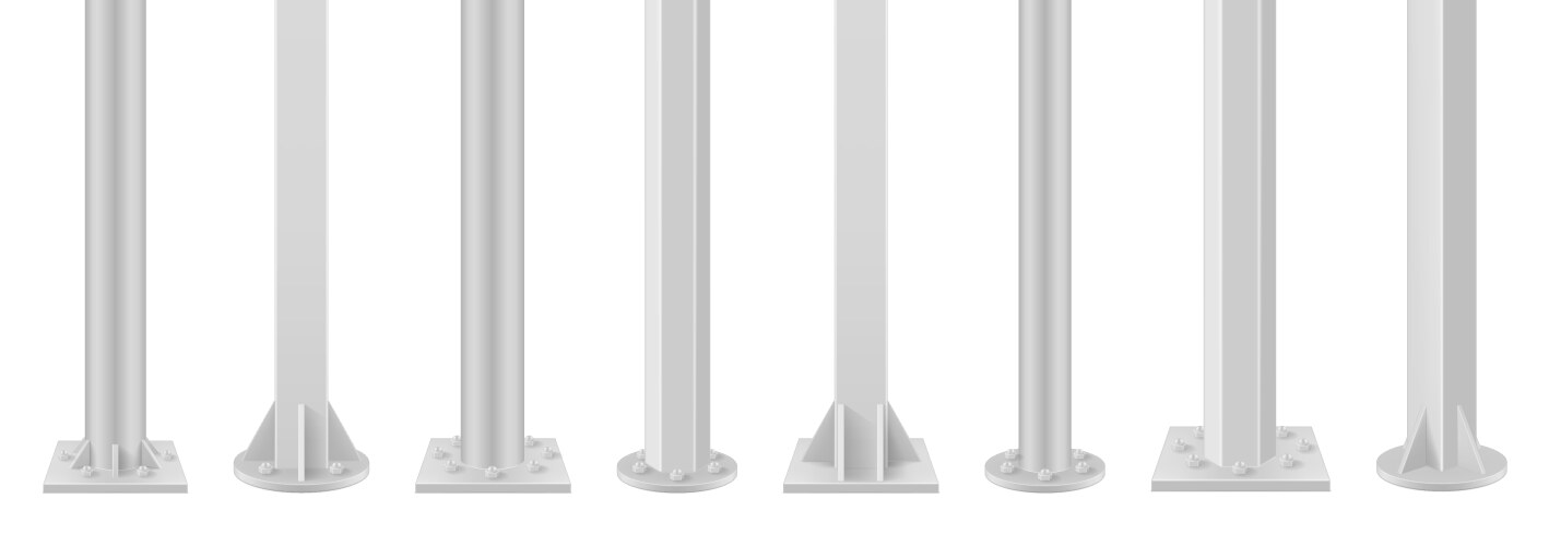 Metal steel poles and pillars realistic set Vector Image