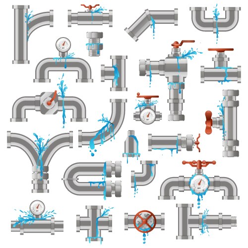 Dripping water pipe leak broken pipeline Vector Image