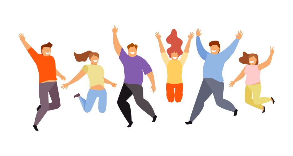 Young joyful people cartoon characters jumping Vector Image