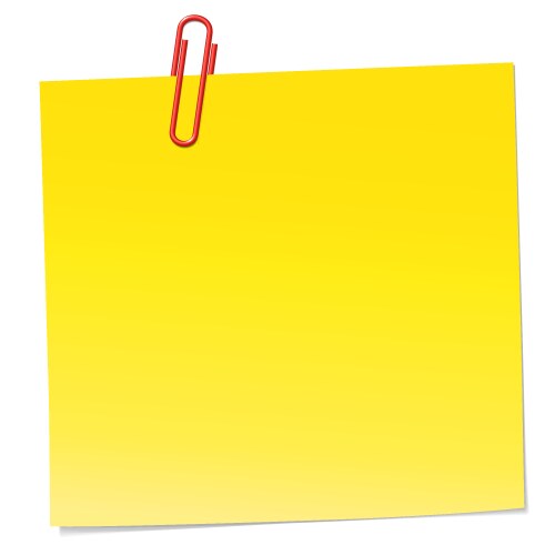 Yellow note with paper clip blank memo square Vector Image